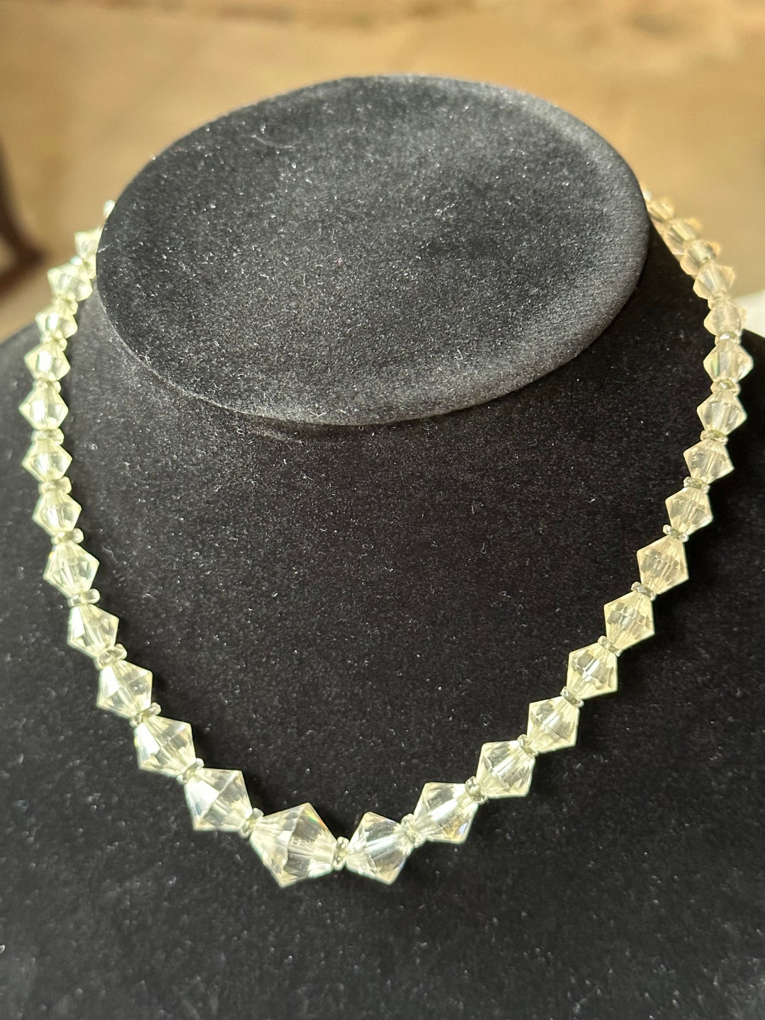 Graduated Clear Bi-cone Faceted Bead Vintage Necklace - Etsy