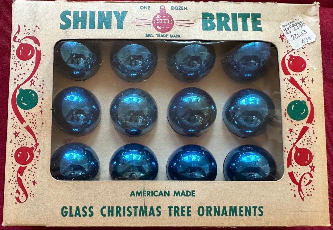 Shiny Brite 1 & 1/4 Blue Glass Tree Ornaments Vintage Estate IOB - Etsy