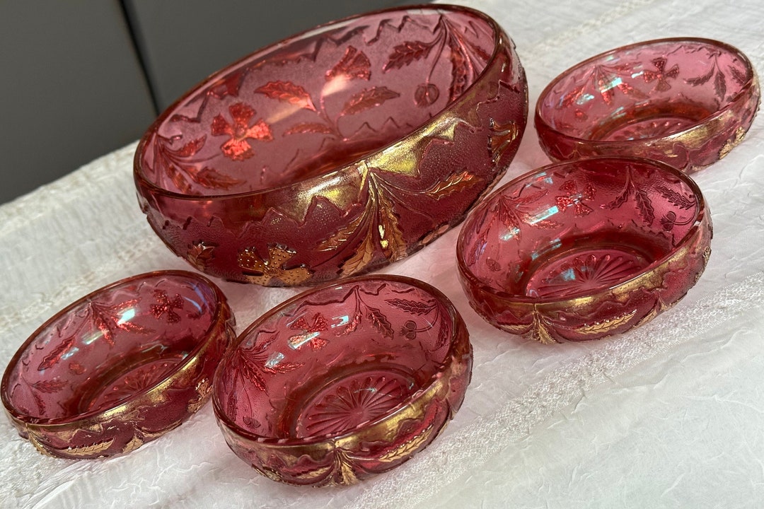Antique Red Gilded Fruit Bowl Set - Etsy