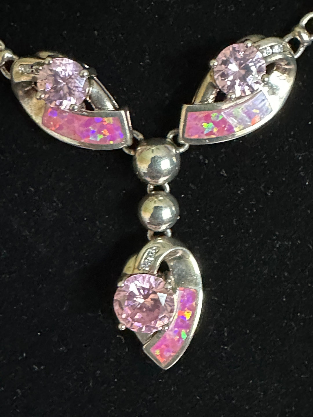 Pink Crystal Pendant Necklace in Sterling Silver - Etsy