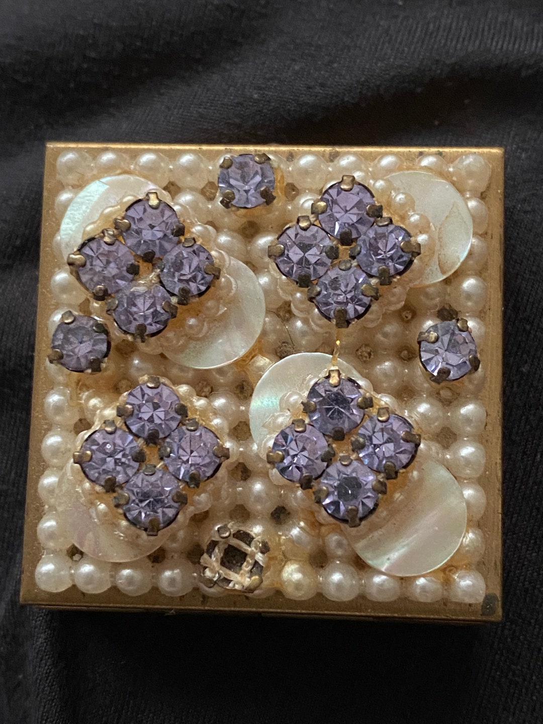 Vintage Wiesner Purple Rhinestone and Faux Pearl Trinket Box - Etsy