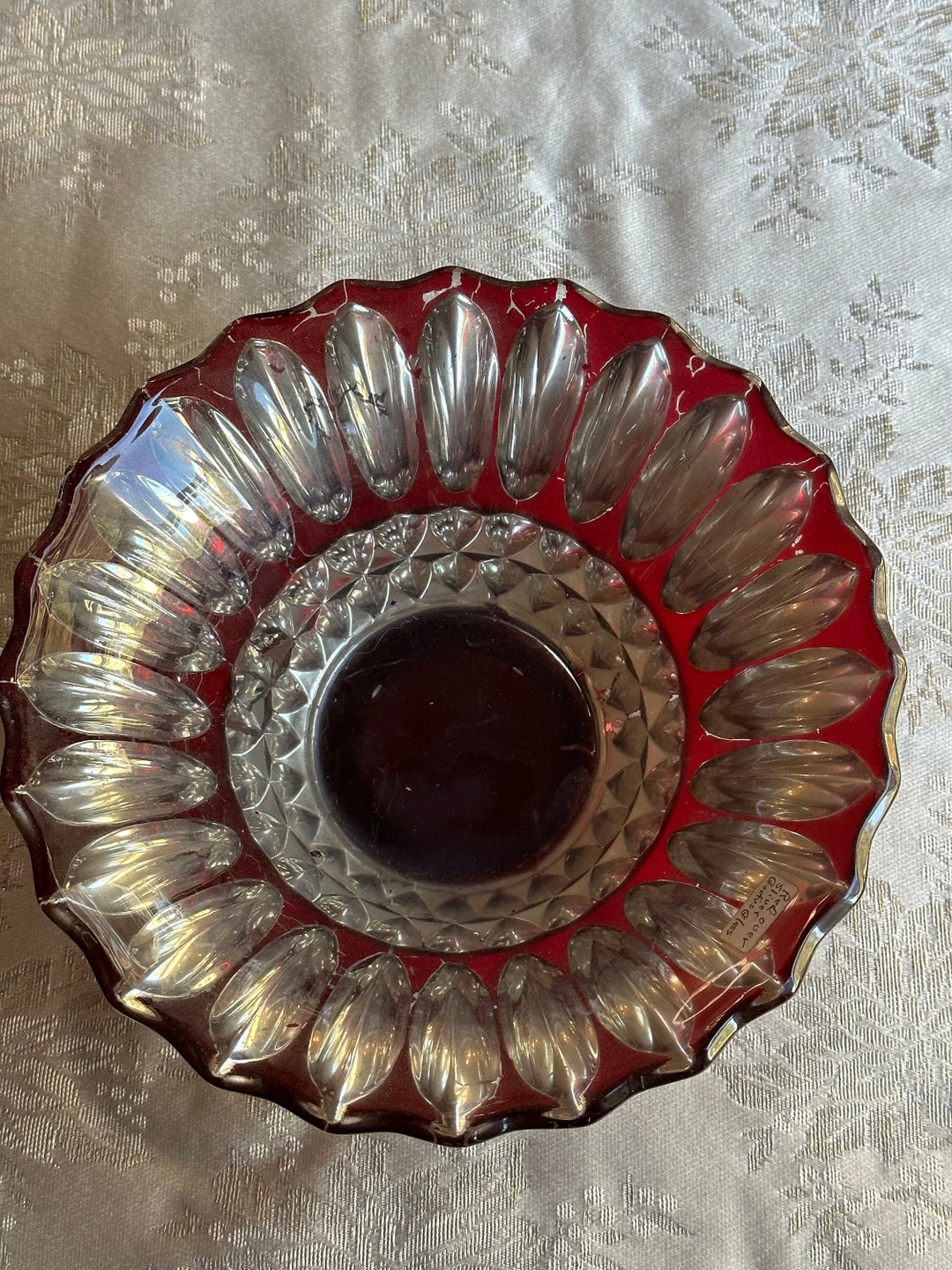 Red & Silver Goofus Glass Bowl Vintage - Etsy