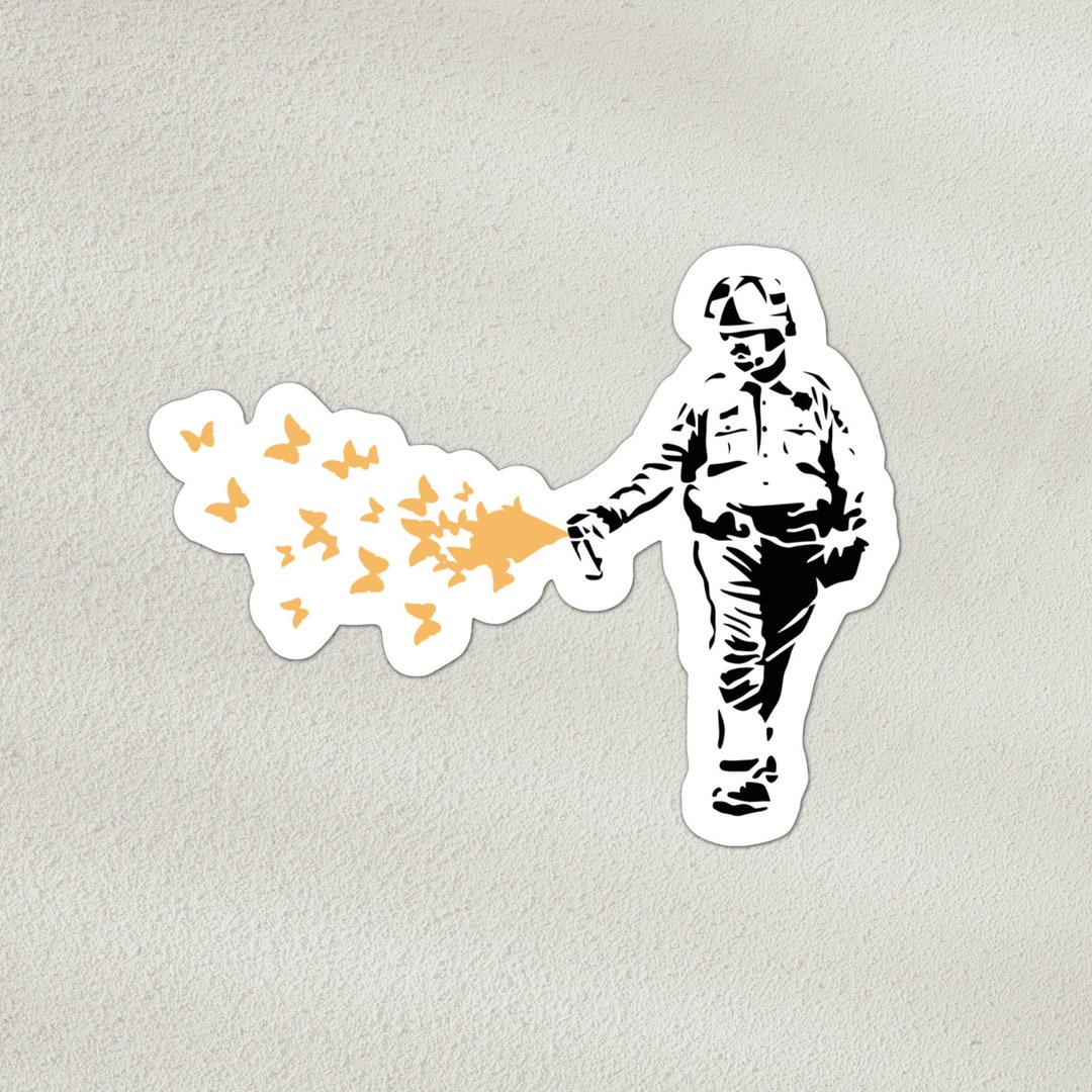 Banksy Cop Spraying Butterflies Graffiti Sticker Laptop - Etsy