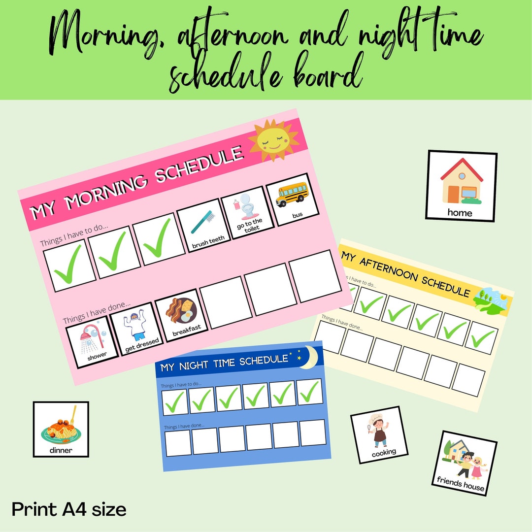 Morning, Afternoon and Night Time Visual Schedule Board Plus 228 Visual ...