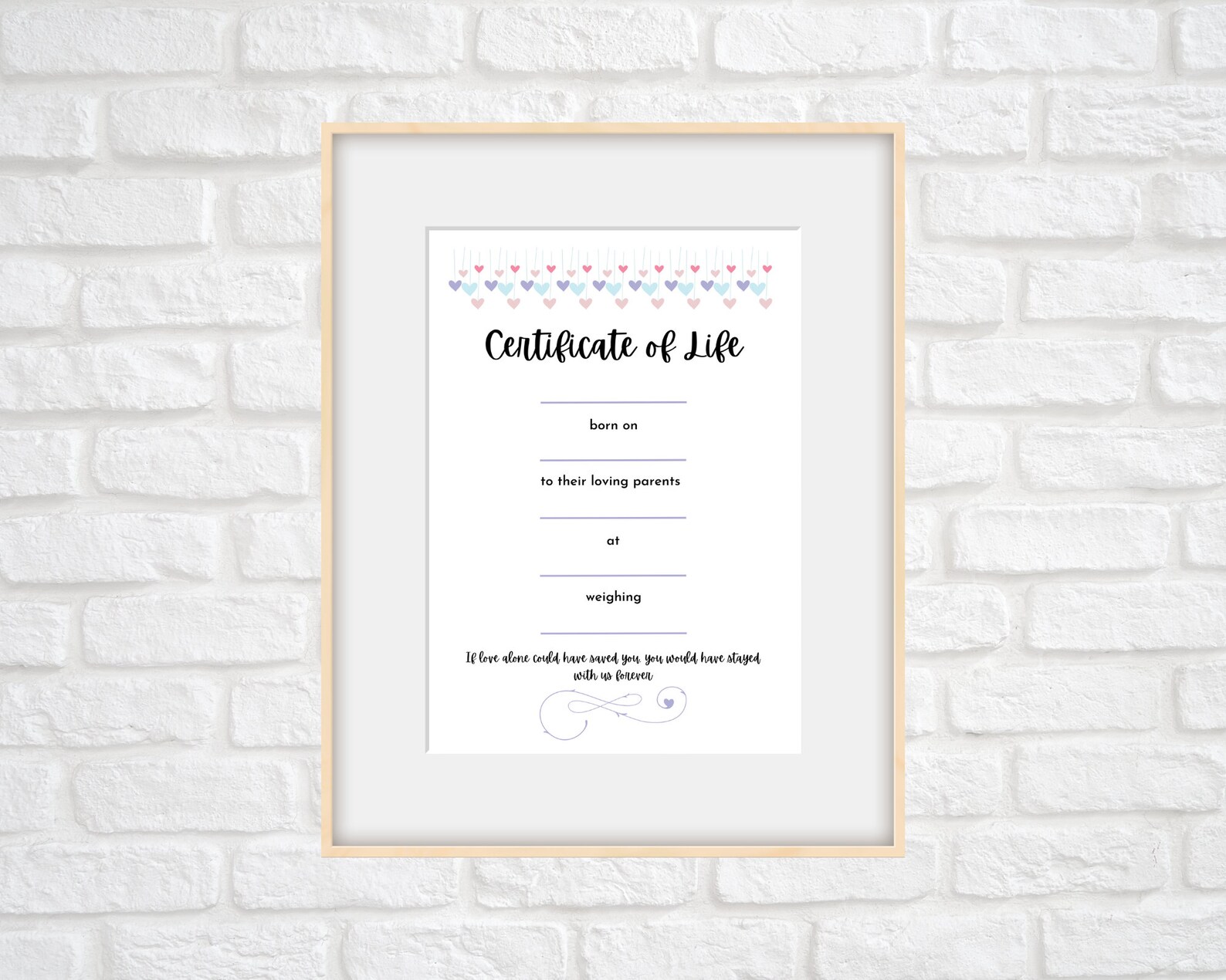 Certificate of Life 1 Baby Loss Baby Loss Keepsake Acknowledgement of ...