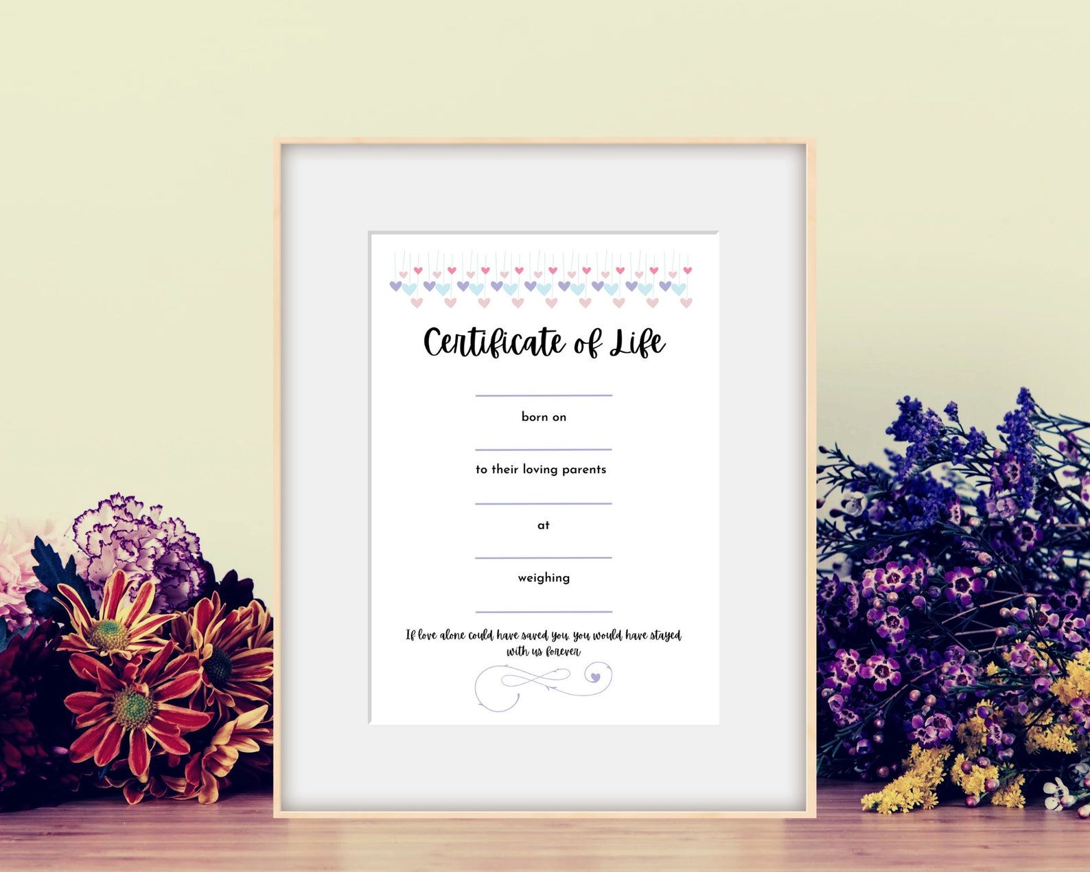 Certificate of Life 1 Baby Loss Baby Loss Keepsake Acknowledgement of ...