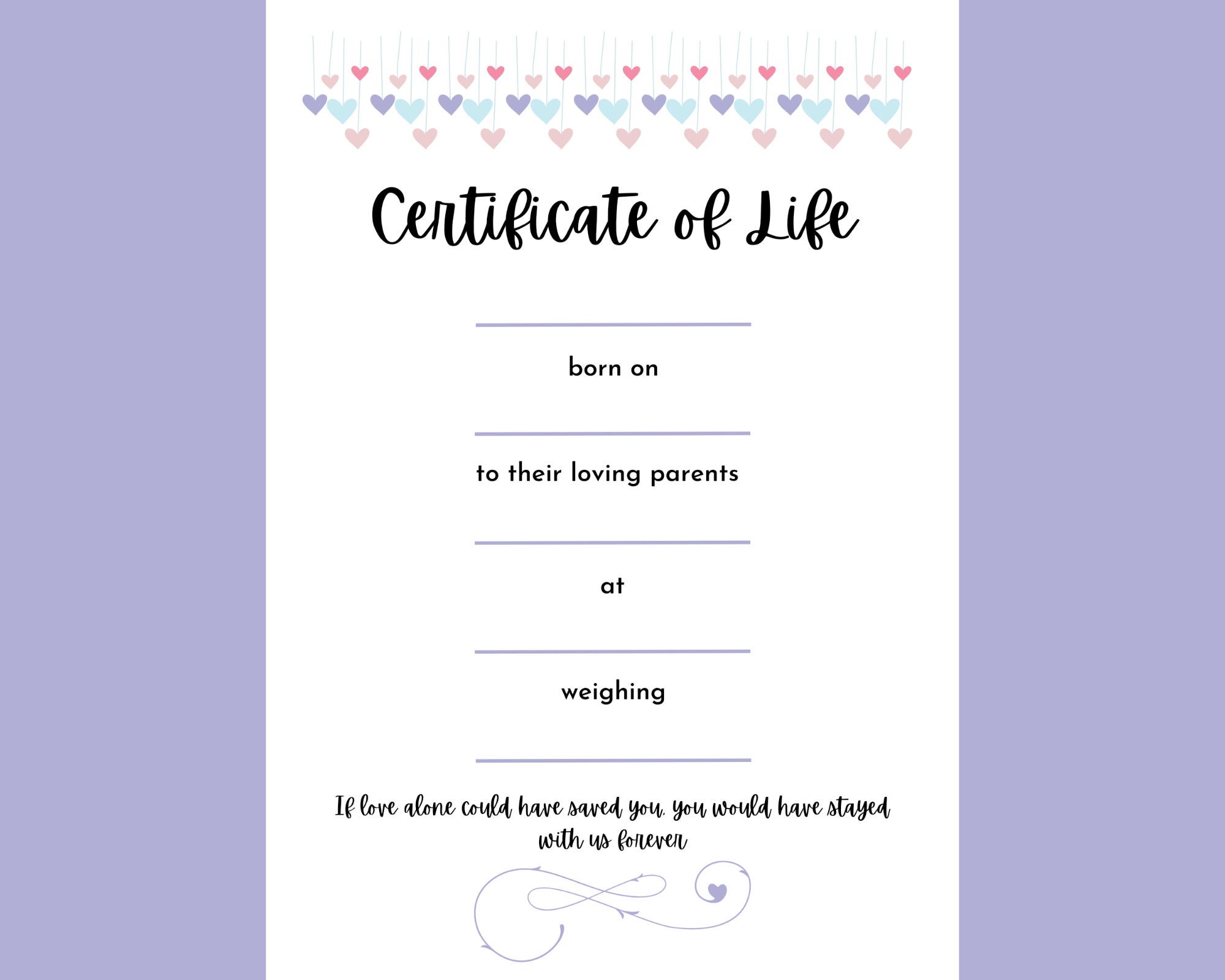 Certificate of Life 1 Baby Loss Baby Loss Keepsake Acknowledgement of ...