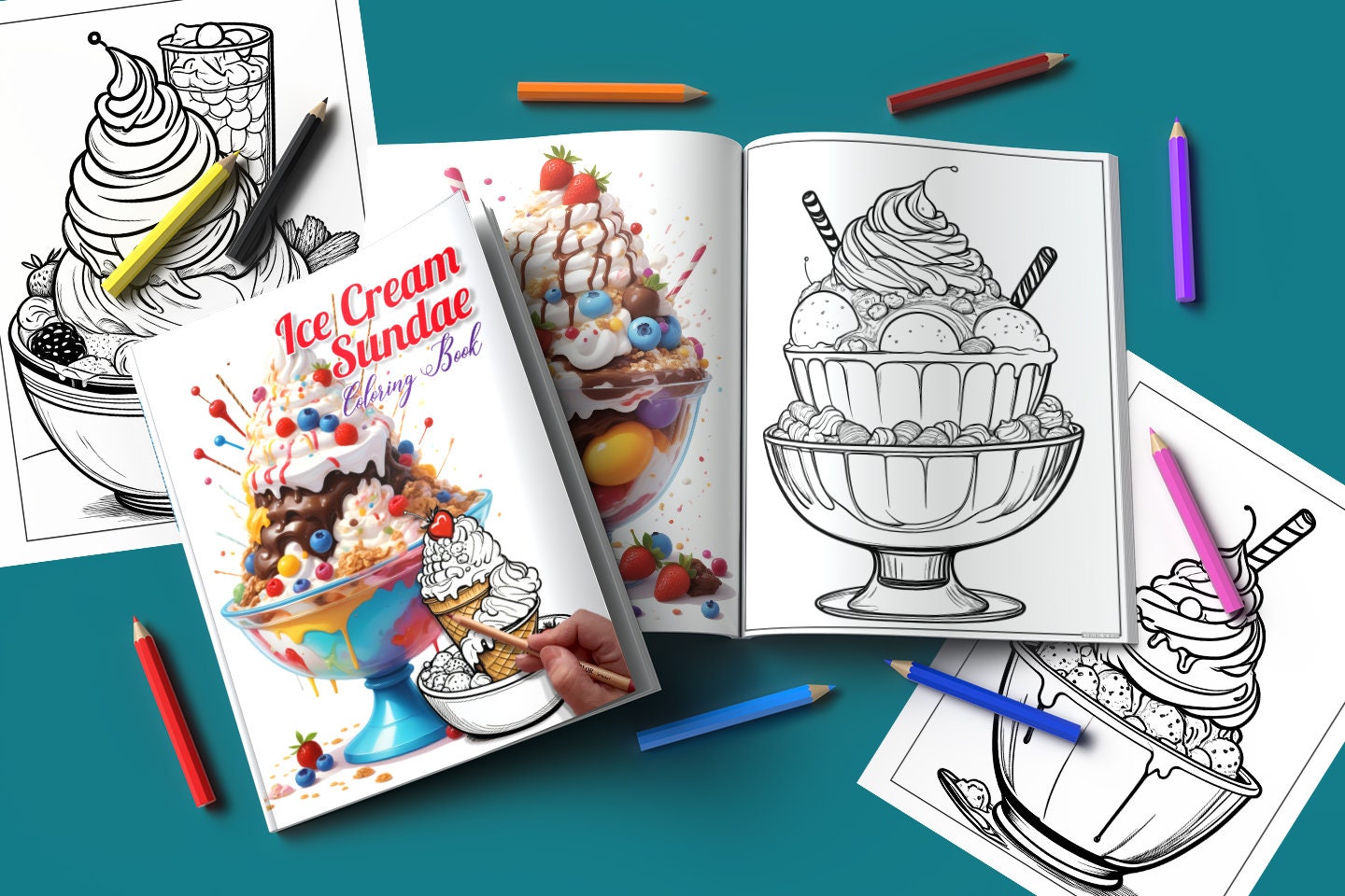 Ice Cream Sundae Coloring Pages - Etsy