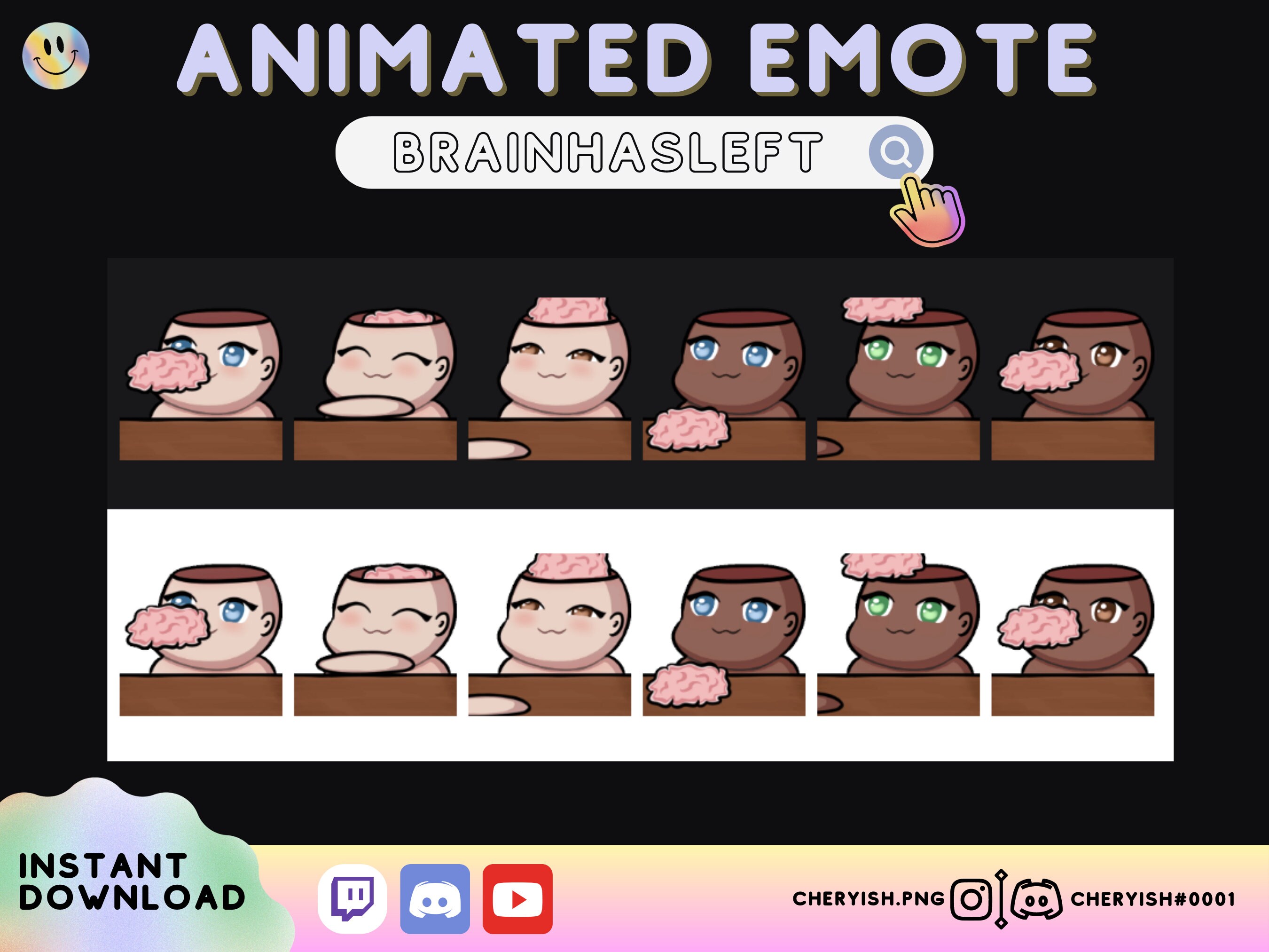 6 No Brain Animated Emote White Black Green Blue Brown Chibi - Etsy