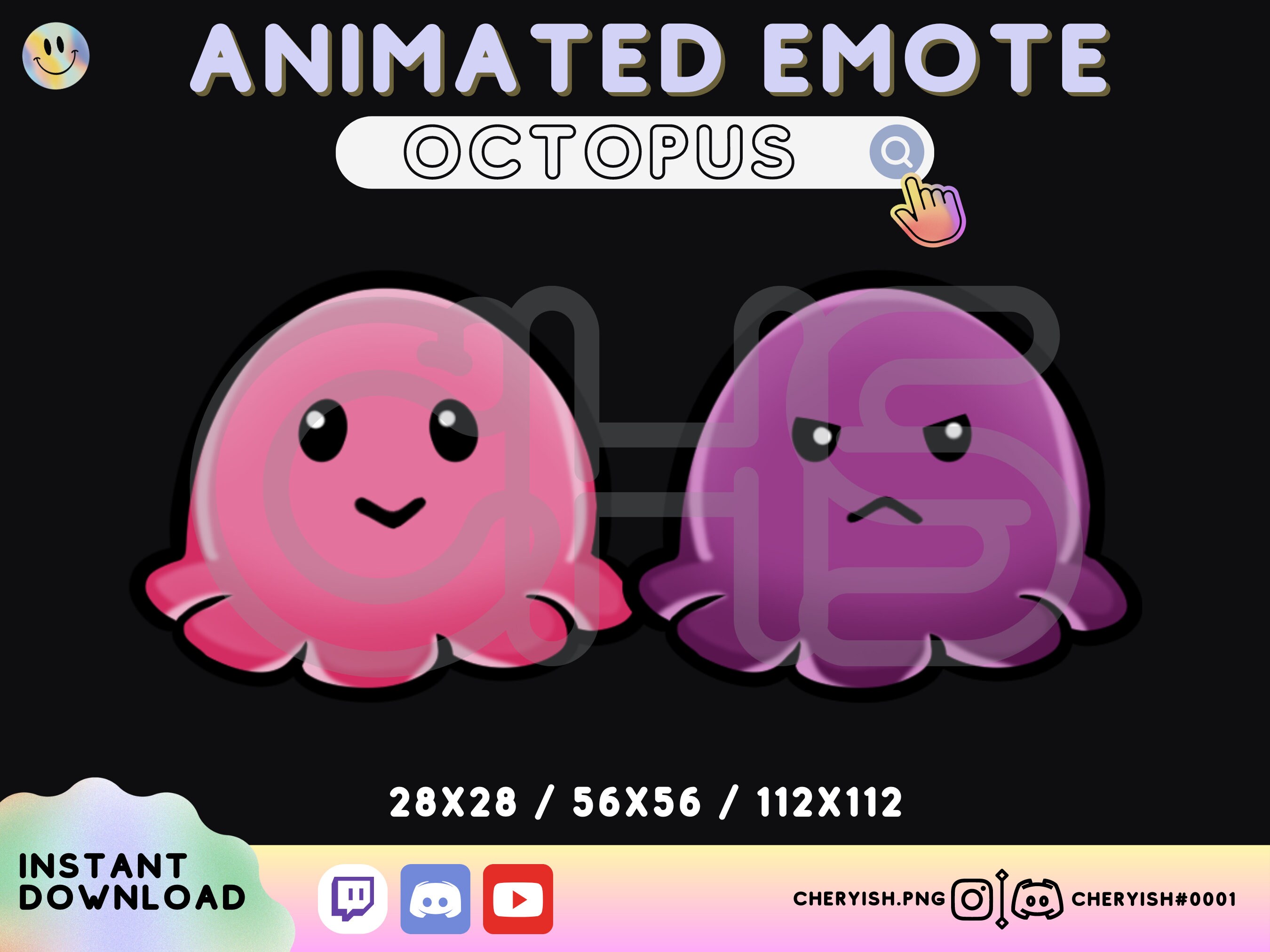 Animated Cute Octopus Happy Mad Angry Emote Kawaii Pink Purple Twitch ...