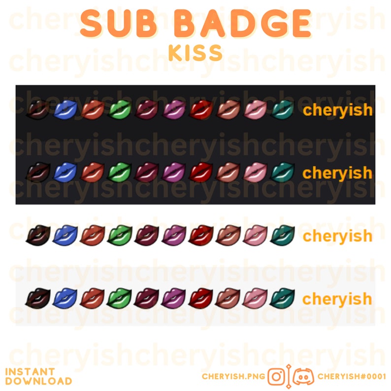 Kiss Sub Badge Twitch Lips Emote Kick Discord Youtube Emotes Cheer Bit ...