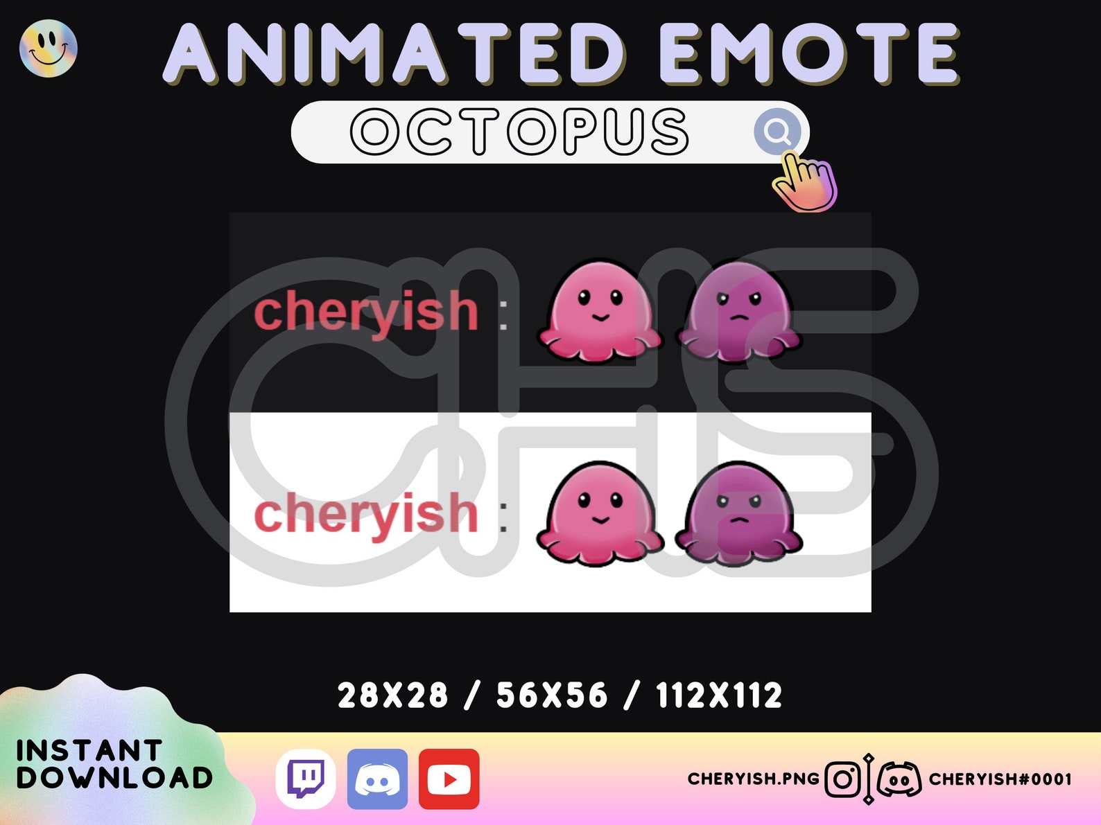 Animated Cute Octopus Happy Mad Angry Emote Kawaii Pink Purple Twitch ...