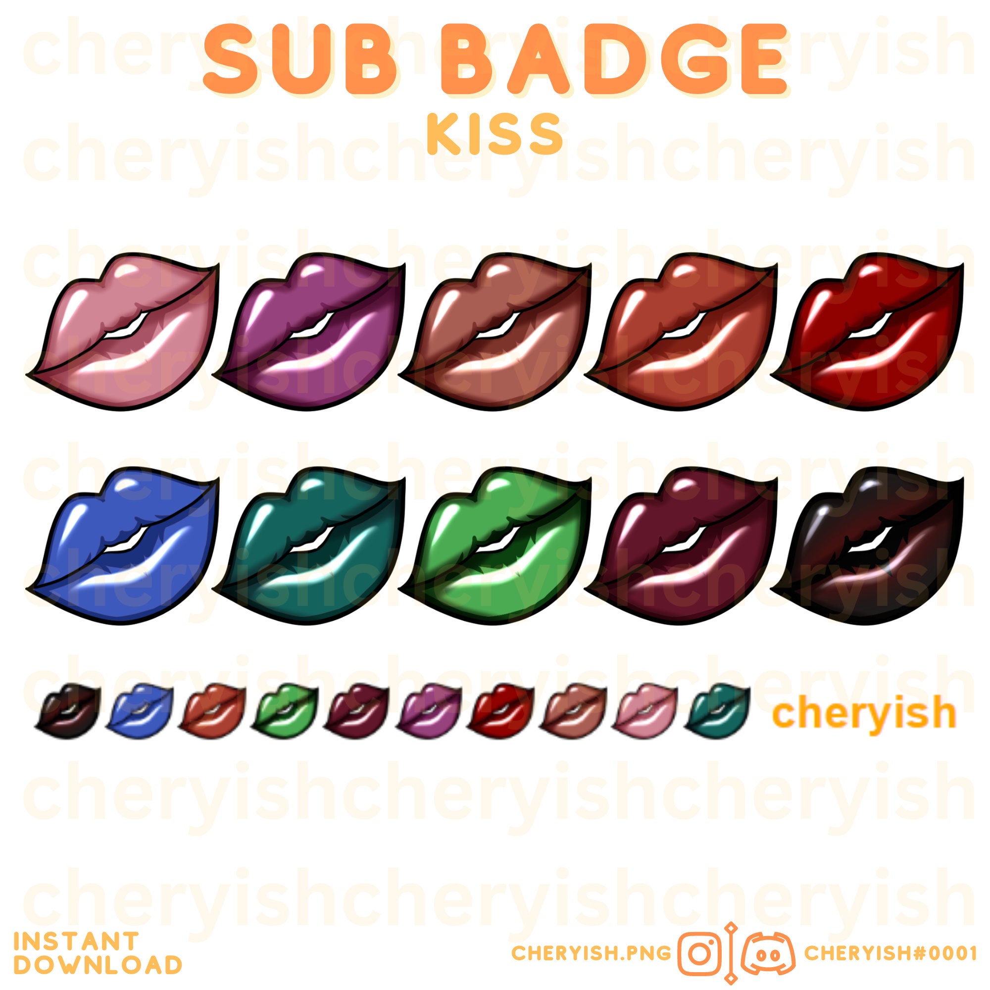 Kiss Sub Badge Twitch Lips Emote Kick Discord Youtube Emotes Cheer Bit ...