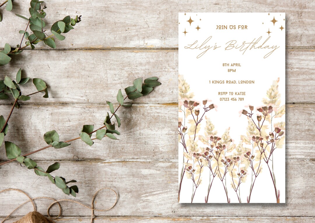 Digital Boho Party Invite Editable Canva Invite for Mobile Birthday ...