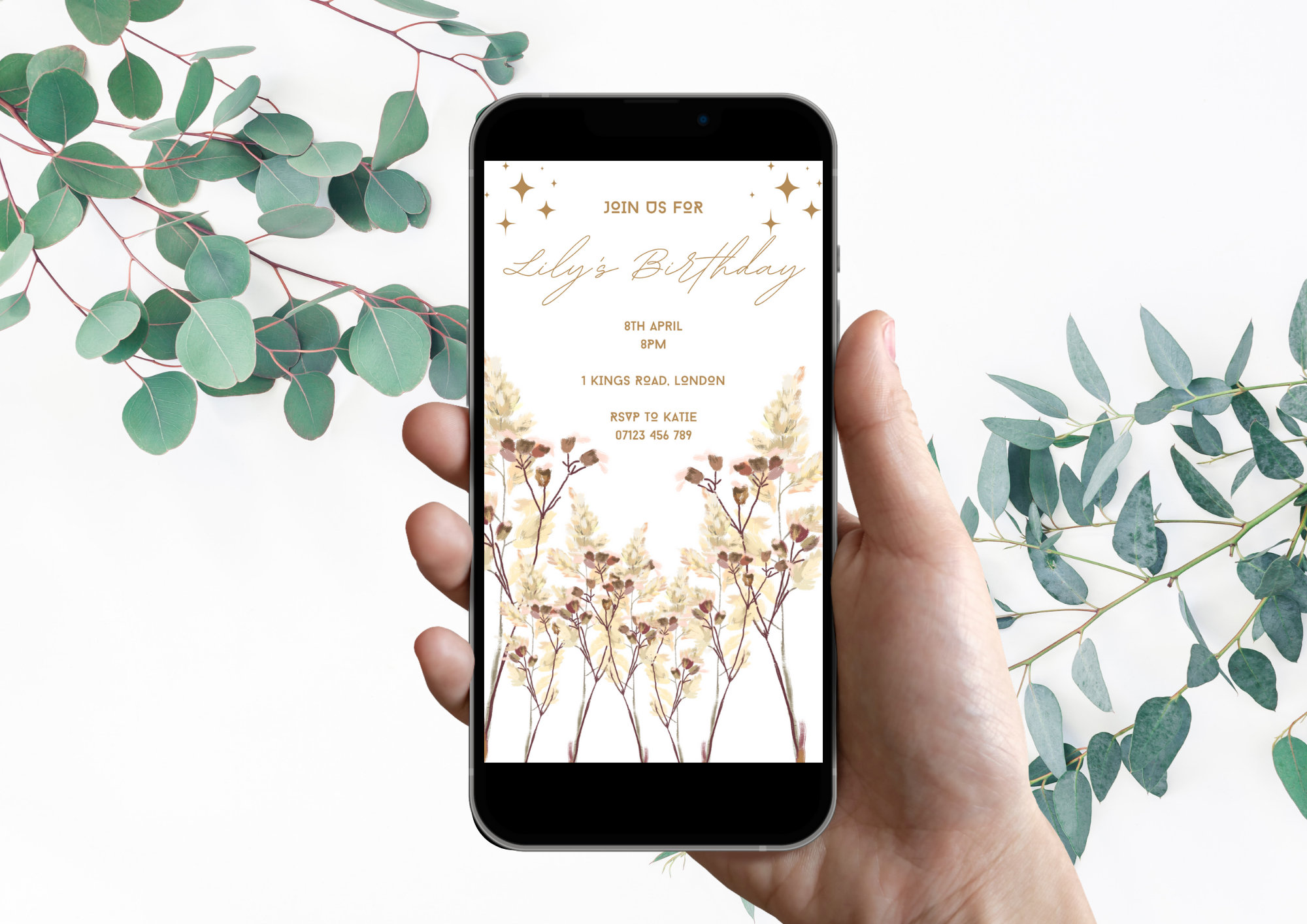 Digital Boho Party Invite Editable Canva Invite for Mobile Birthday ...