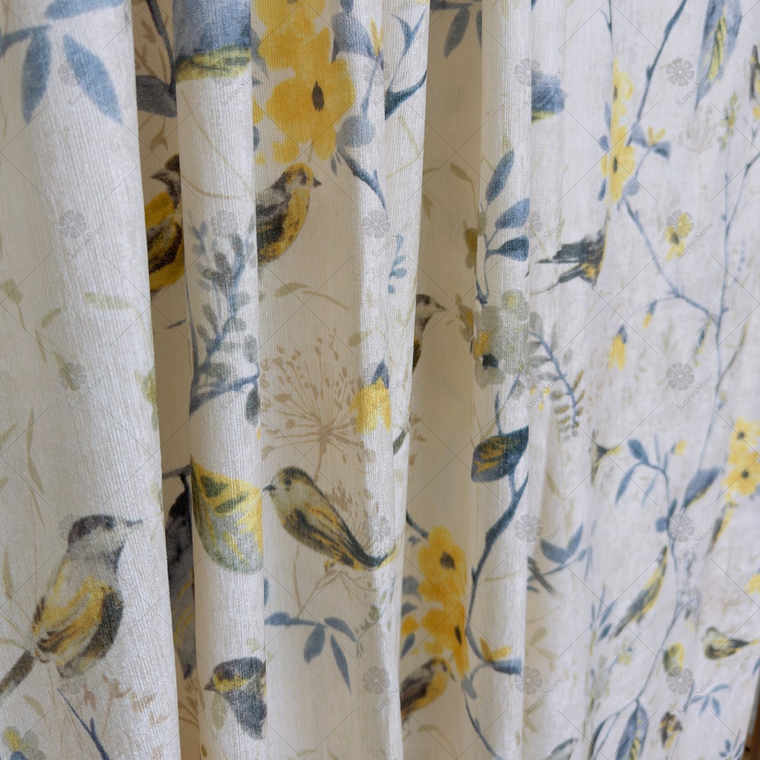 Floral Bird Pattern Curtain: Rustic Countryside Bedroom Decor - Etsy