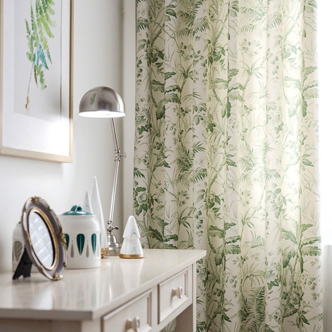 Custom Green Botanical Pattern Curtains, Printed Curtains, Living Room ...