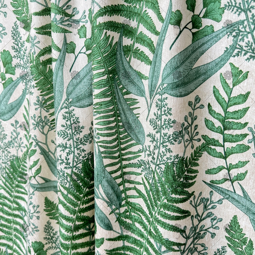 Green Leaf Pattern Curtains, Custom Printed Curtains for Bedroom and ...