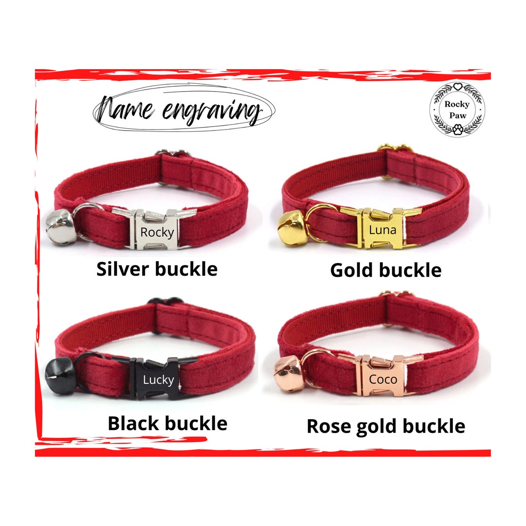 Personalized Cat Collar With Bell Red Velvet Soft Cat Collar - Etsy