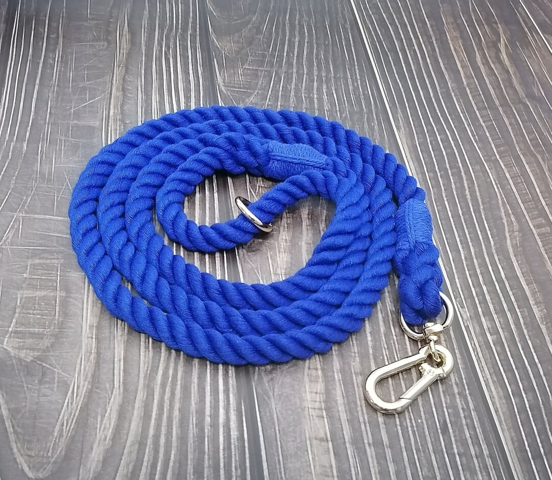 Blue Dog Rope Leash 5 Ft Lead Metal Hardware . Natural Cotton Rope Lead ...
