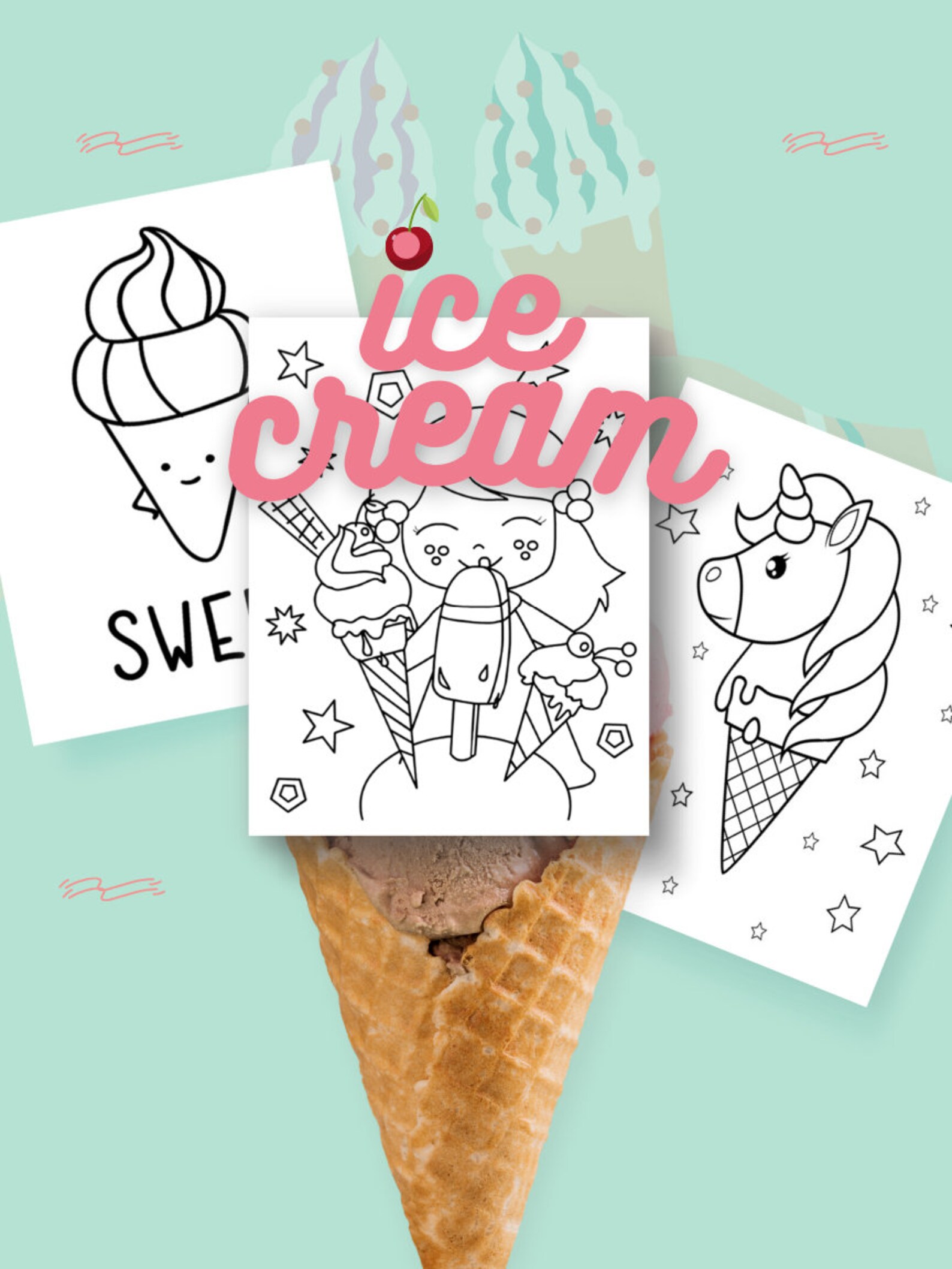 40 FUN ICE CREAM Coloring Pages - Etsy Canada