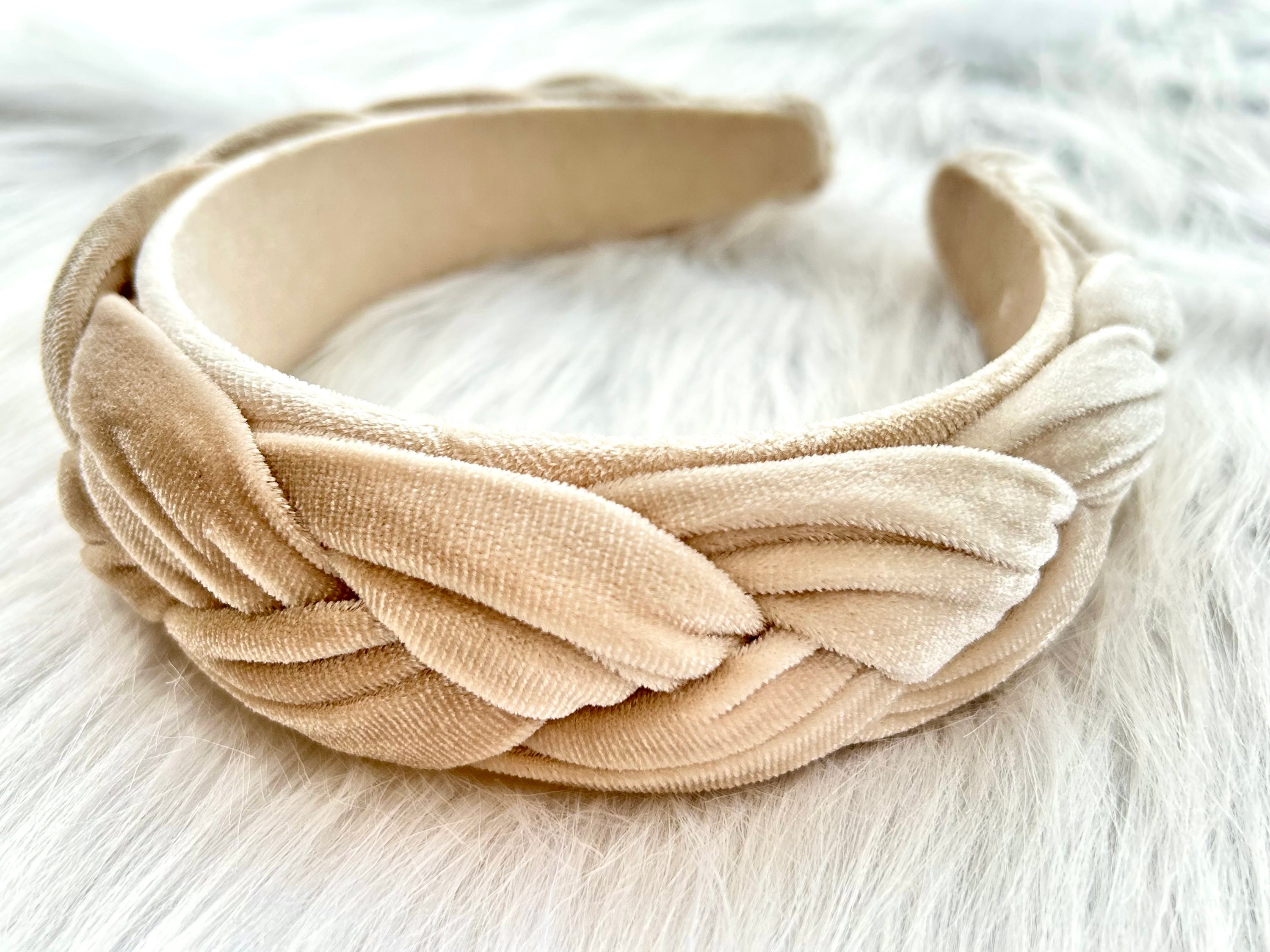 Beige Velvet Braided Hair Band, Vintage Elegant Hair Band, Bridesmaid ...