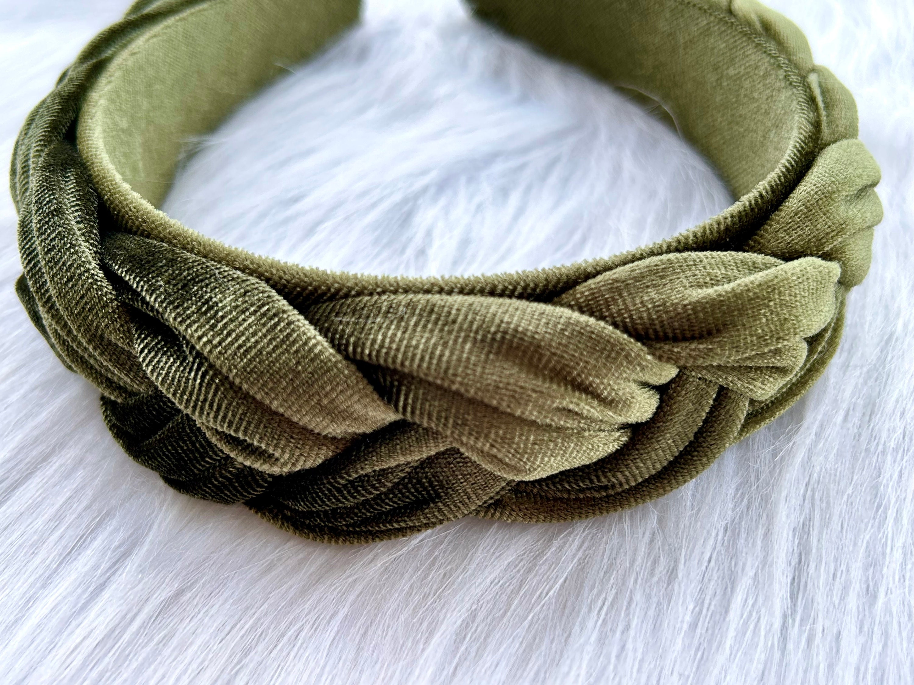 Premium Military Green Braided Hair Band, Velvet Braided Hair Band ...