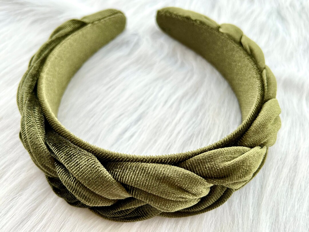 Premium Military Green Braided Hair Band, Velvet Braided Hair Band ...