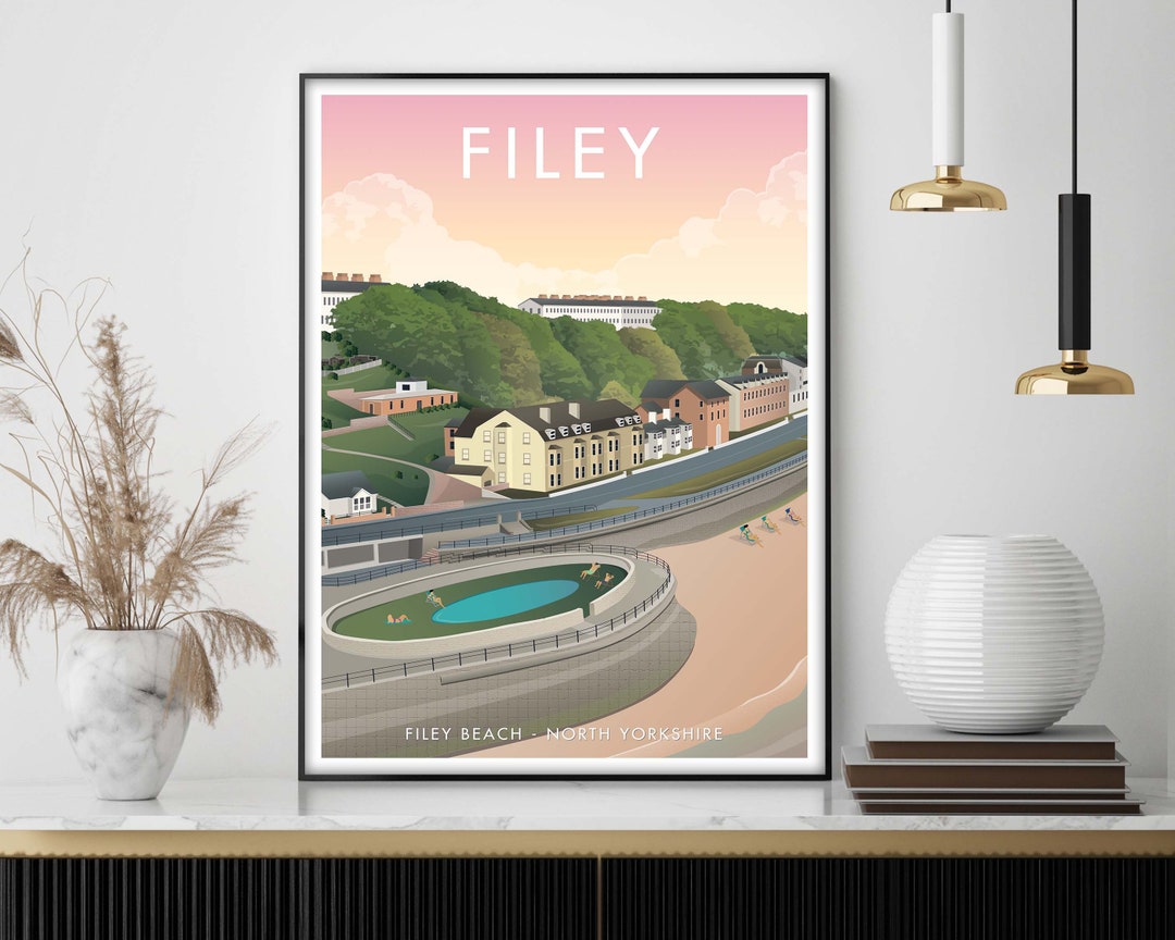 Filey Print Yorkshire Travel Poster Travel Art Gift Vintage - Etsy