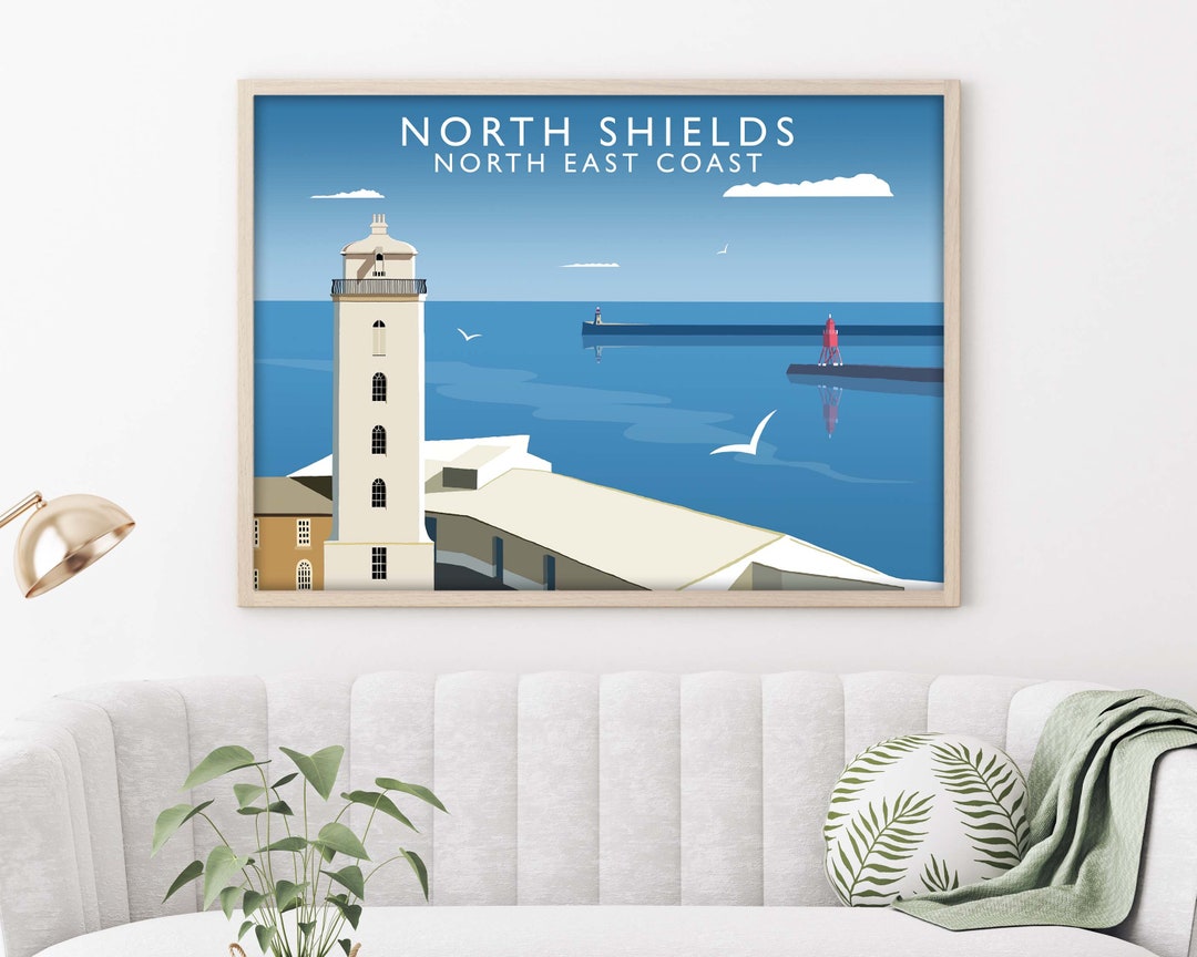 North Shields Print Retro Travel Poster of Newcastle North East Wall ...