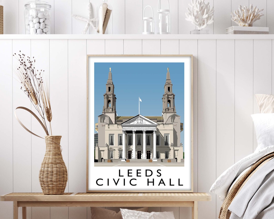 Leeds Civic Hall Vintage Travel Poster, Framed Wall Art Print - Etsy