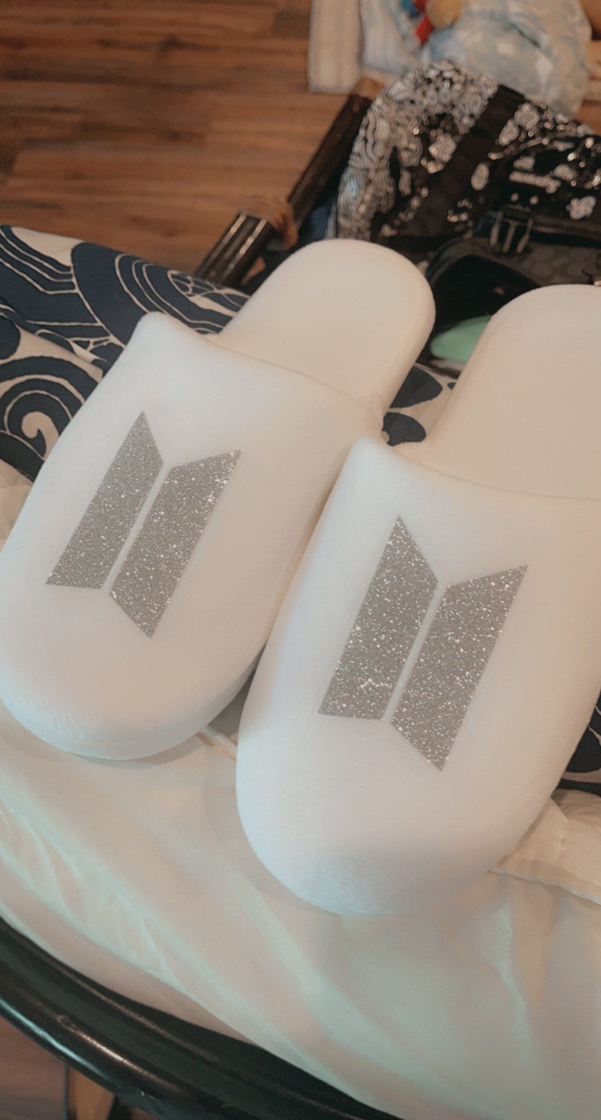 BTS Logo-memory Foam Spa Slippers/house Shoes - Etsy