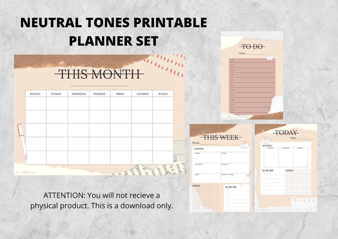 Neutral Tones Printable Planner Set - Etsy