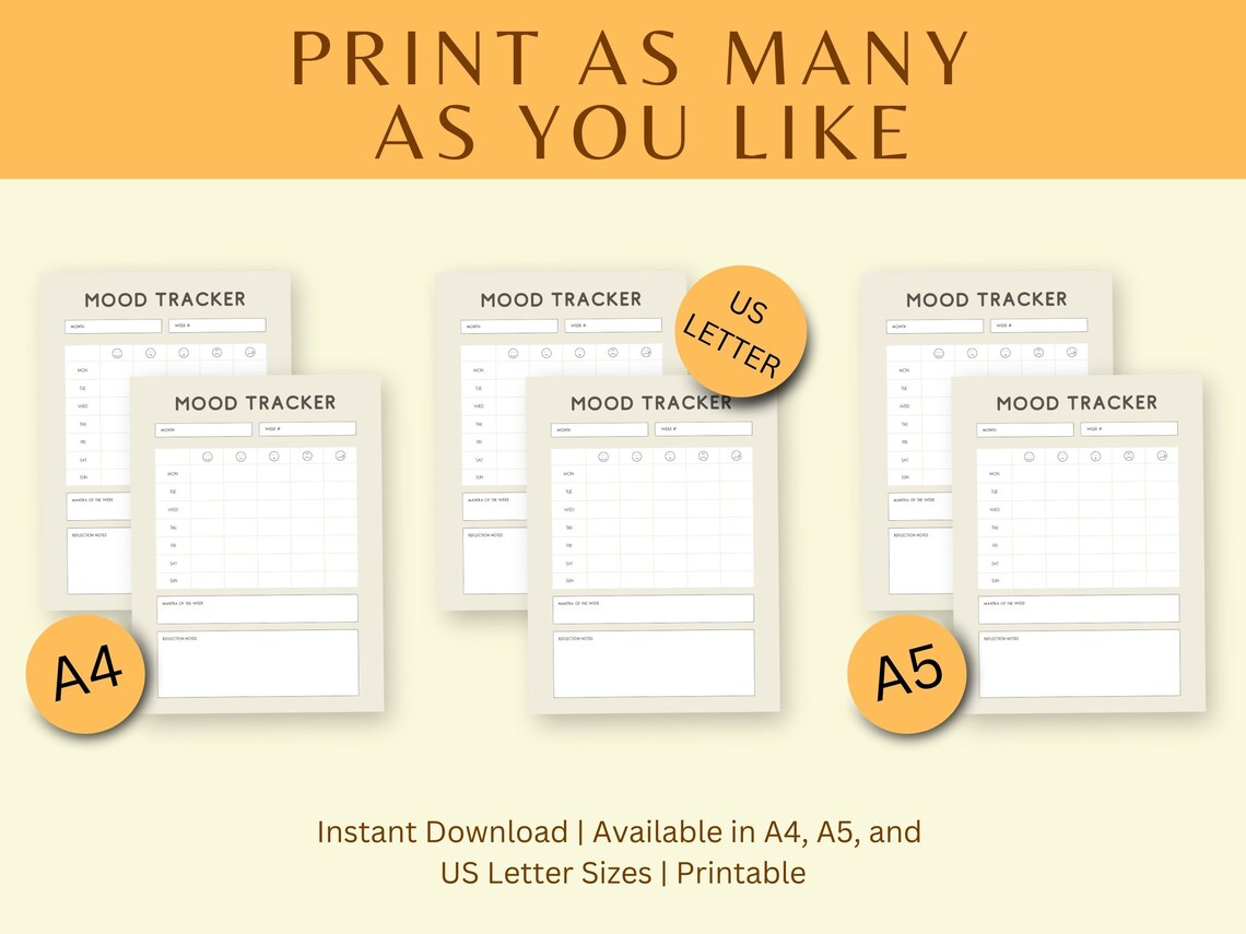Mood Tracker Printable, A Year in Pixels, Mood Journal, Emotion Tracker ...