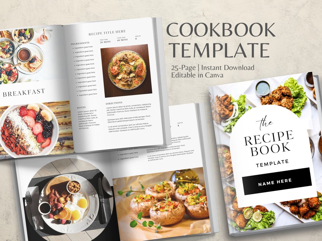 Cookbook Template, Recipe Book Template, Editable Canva, Recipe Card ...