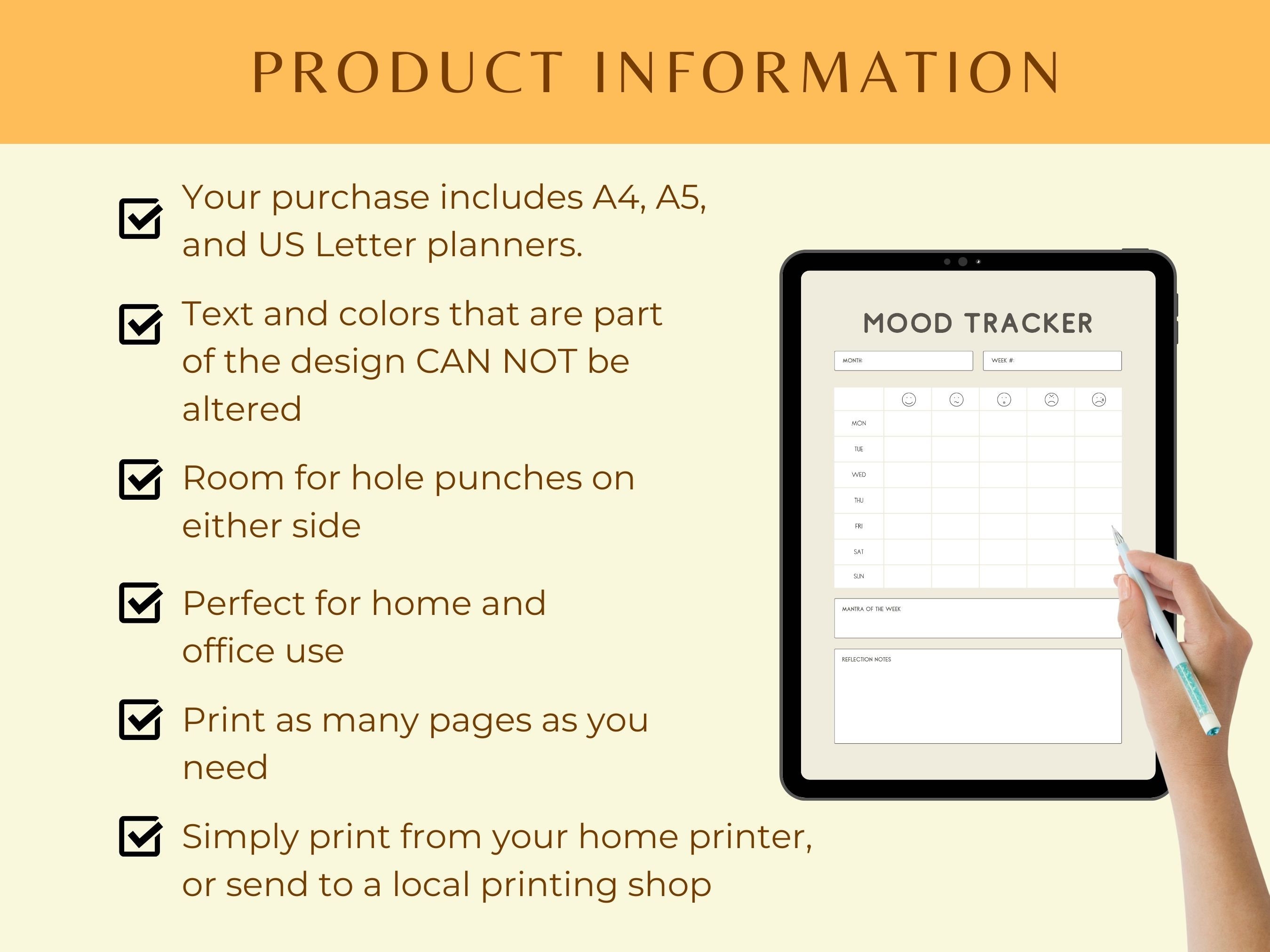 Mood Tracker Printable, A Year in Pixels, Mood Journal, Emotion Tracker ...
