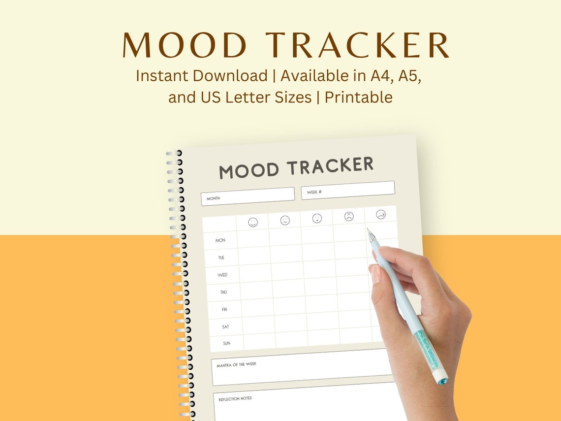 Mood Tracker Printable, A Year in Pixels, Mood Journal, Emotion Tracker ...