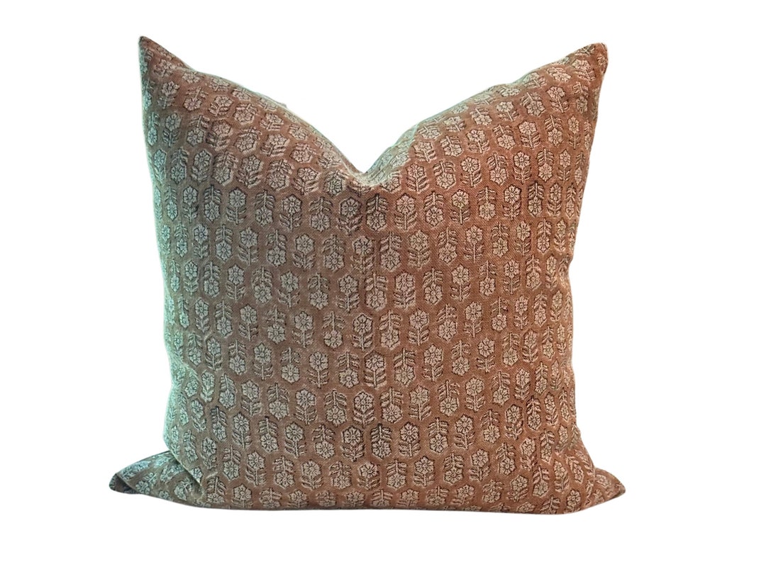 Thick Linen Block Print Pillow Throw Designer Rhea - Etsy