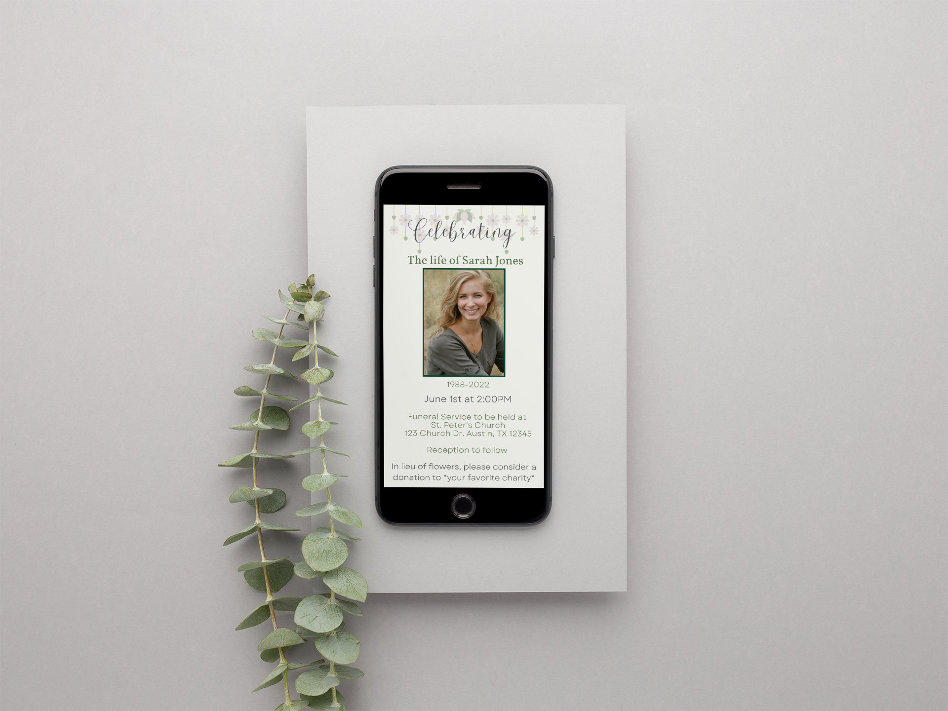 Digital Funeral Announcement Template, Electronic Funeral Invitation ...