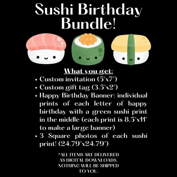 Sushi Birthday Bundle Sushi Birthday Invitation Kids - Etsy