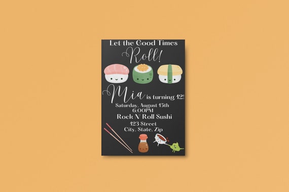 Sushi Birthday Invitation Sushi Themed Party Sushi - Etsy
