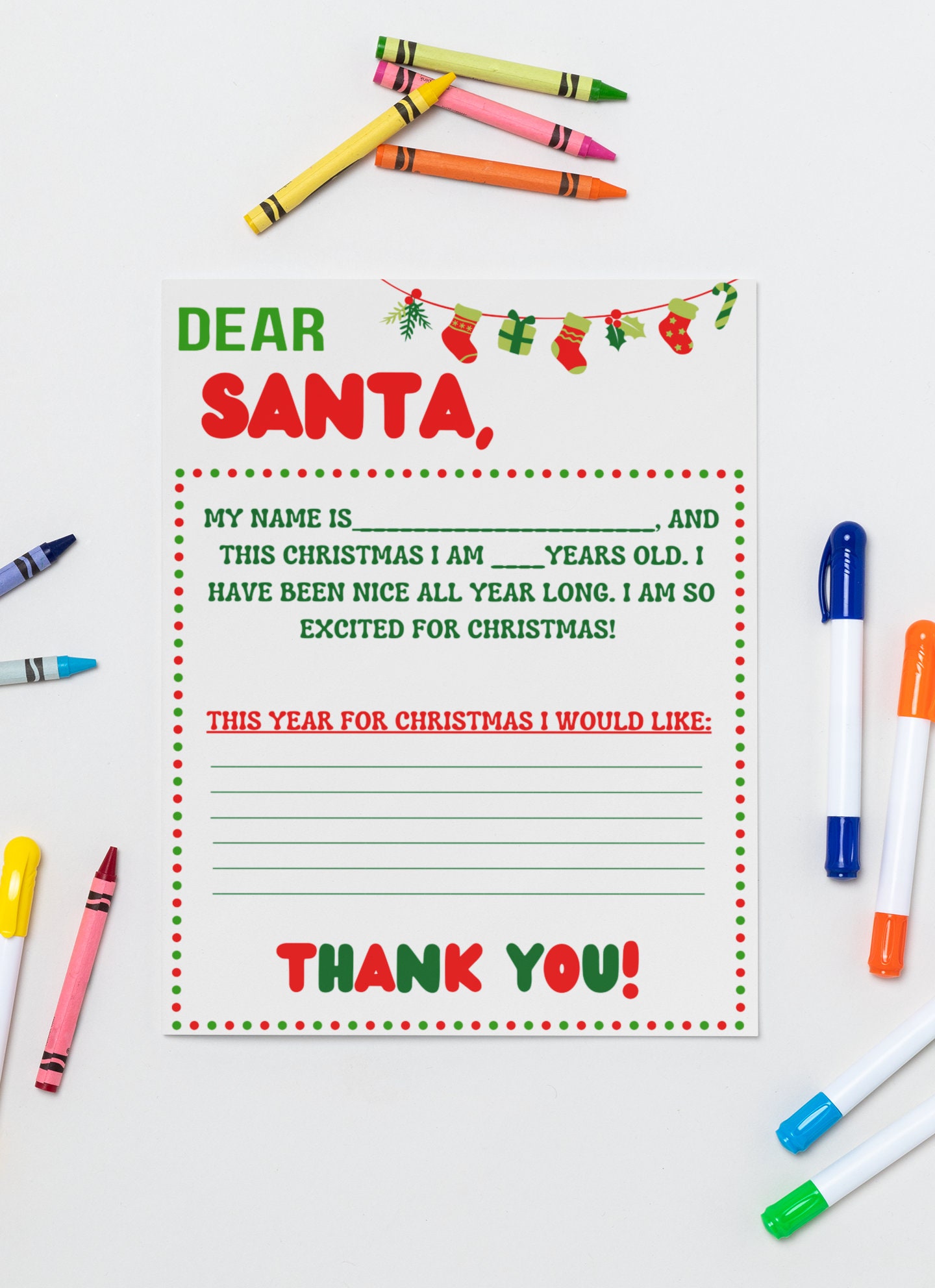 Christmas List for Kids Printable, Digital Letter to Santa, Editable ...