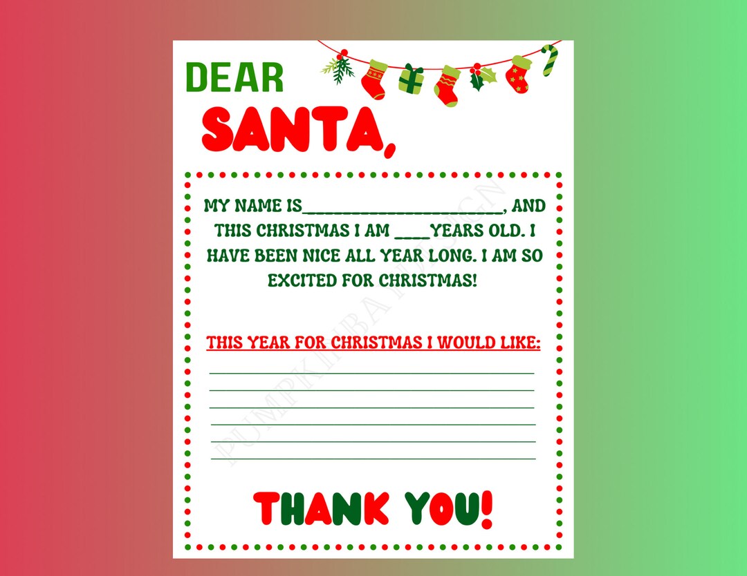 Christmas List for Kids Printable, Digital Letter to Santa, Editable ...