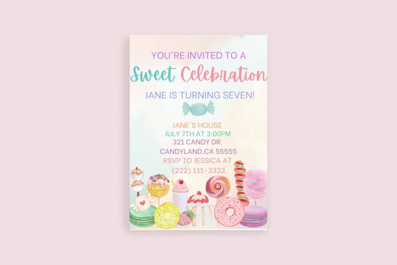 Candy Themed Digital Birthday Invitation Sweet Celebration | Etsy