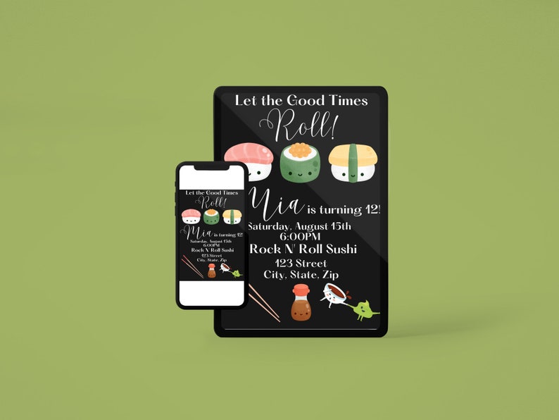 Sushi Birthday Invitation, Sushi Themed Party, Sushi Electronic Invite ...