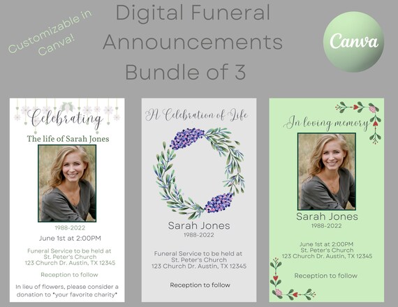 Digital Funeral Announcement Template Electronic Funeral | Etsy