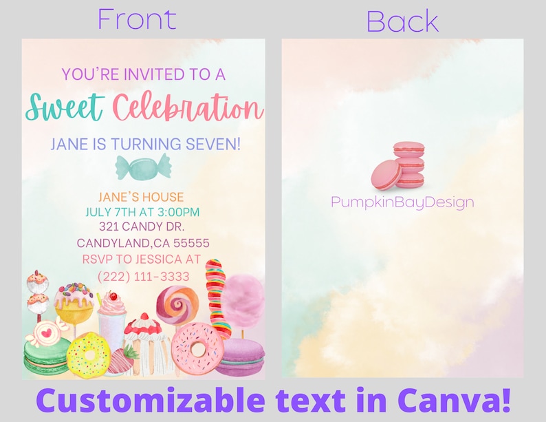 Candy Themed Digital Birthday Invitation, Sweet Celebration, Evite ...