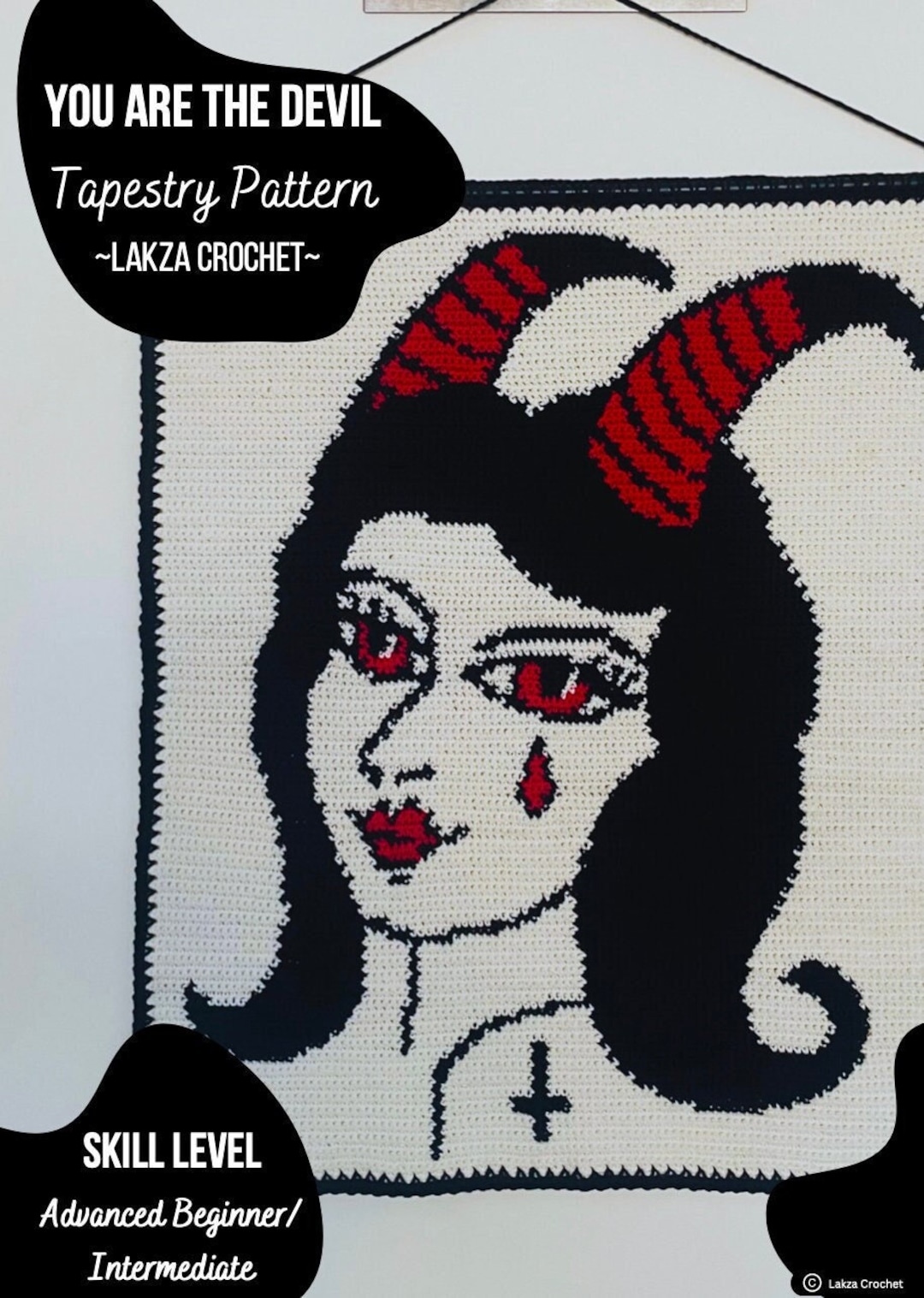 Crochet Pattern Devil Traditional Tattoo Wall Hanging Tapestry - Etsy