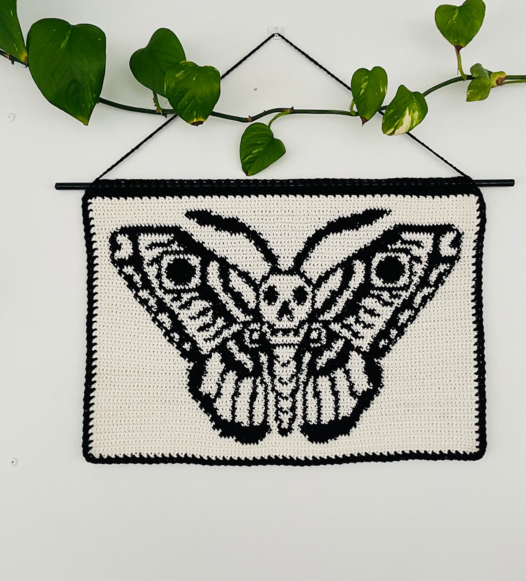Crochet Wall Hanging Tapestry Pattern Skull Moth Traditional Tattoo - Etsy
