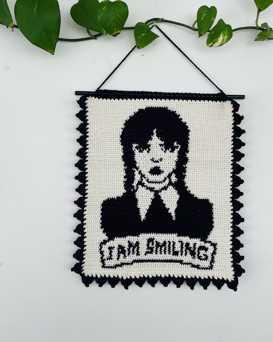 Crochet Wall Hanging Tapestry Pattern Wednesday Addams I Am Smiling - Etsy